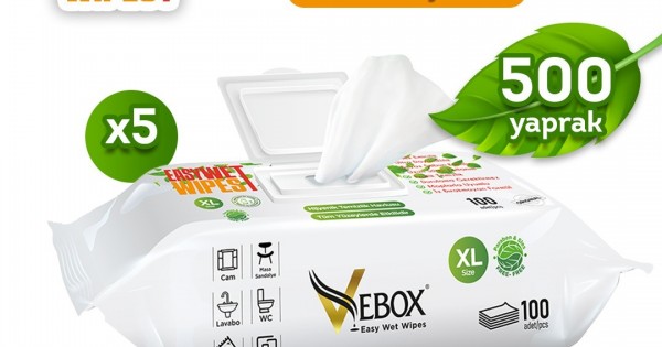 Vebox Easy Wet Wipes Yüzey Temizleme Havlusu 5x100 500 Yaprak